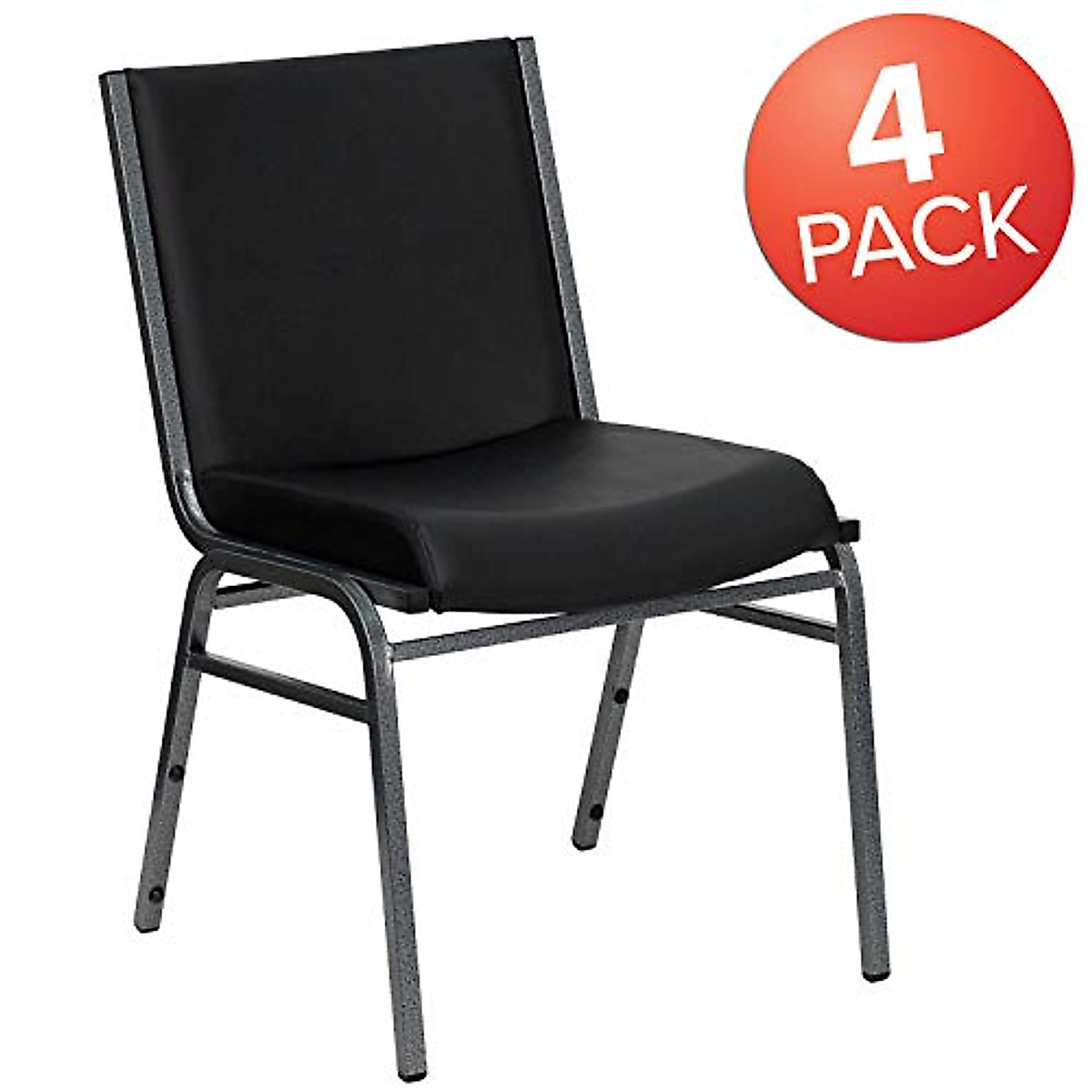 Flash Furniture 4 Pack HERCULES Series Heavy Duty Black Vinyl Stack Chair