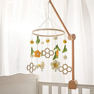Baby Crib Mobile for Boys Girls/Bees Nursery Mobile/Nursery Cot Mobile/Gender Neutral Felt Ball Mobile/Ceiling Mobile