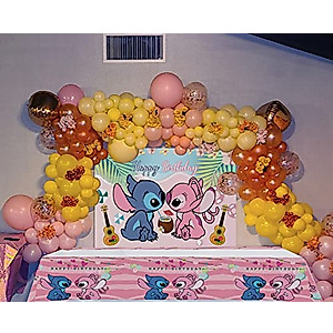 Pink Cartoon Themed Backdrop with Tablecloth 70x42in for Girls Family Birthday Party Decorations Supplies 7x5ft, One Size