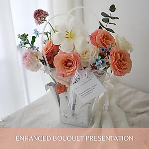 BBC Clear Flower Bouquet Bags with Handle Florist Shop Packaging Supplies, 5 Pcs (11.4 * 5.9 * 16.7inch)