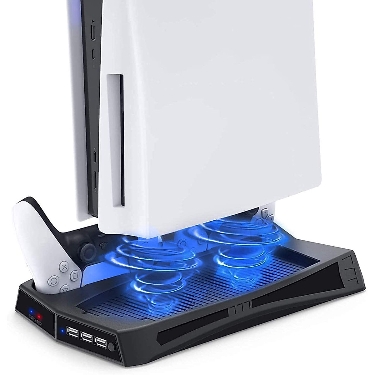 LudTech Playstation 5 Vertical Stand Cooling/Charging Station for PS5 Digital Edition/Ultra HD Console with Dual Controller Charger and Bonus Game Rack Storage 3 USB Ports for PS5 and DualSense