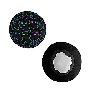 Psychedelic Cat Bucket Hat Fisherman Cap for Women Men, Trippy Art Decor Packable Casual Lightweight Travel Beach Sun Hats for Summer Outdoor Headwear,Unisex