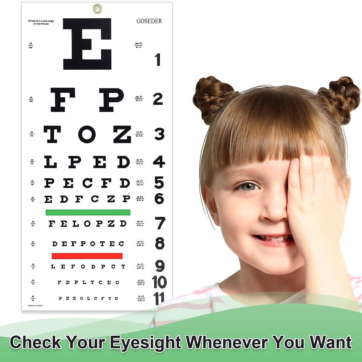 Snellen Eye Chart, Eye Charts for Eye Exams 20 Feet 22×11 Inches, Low Vision Eye Test Charts for Wall Décor Kids Gifts
