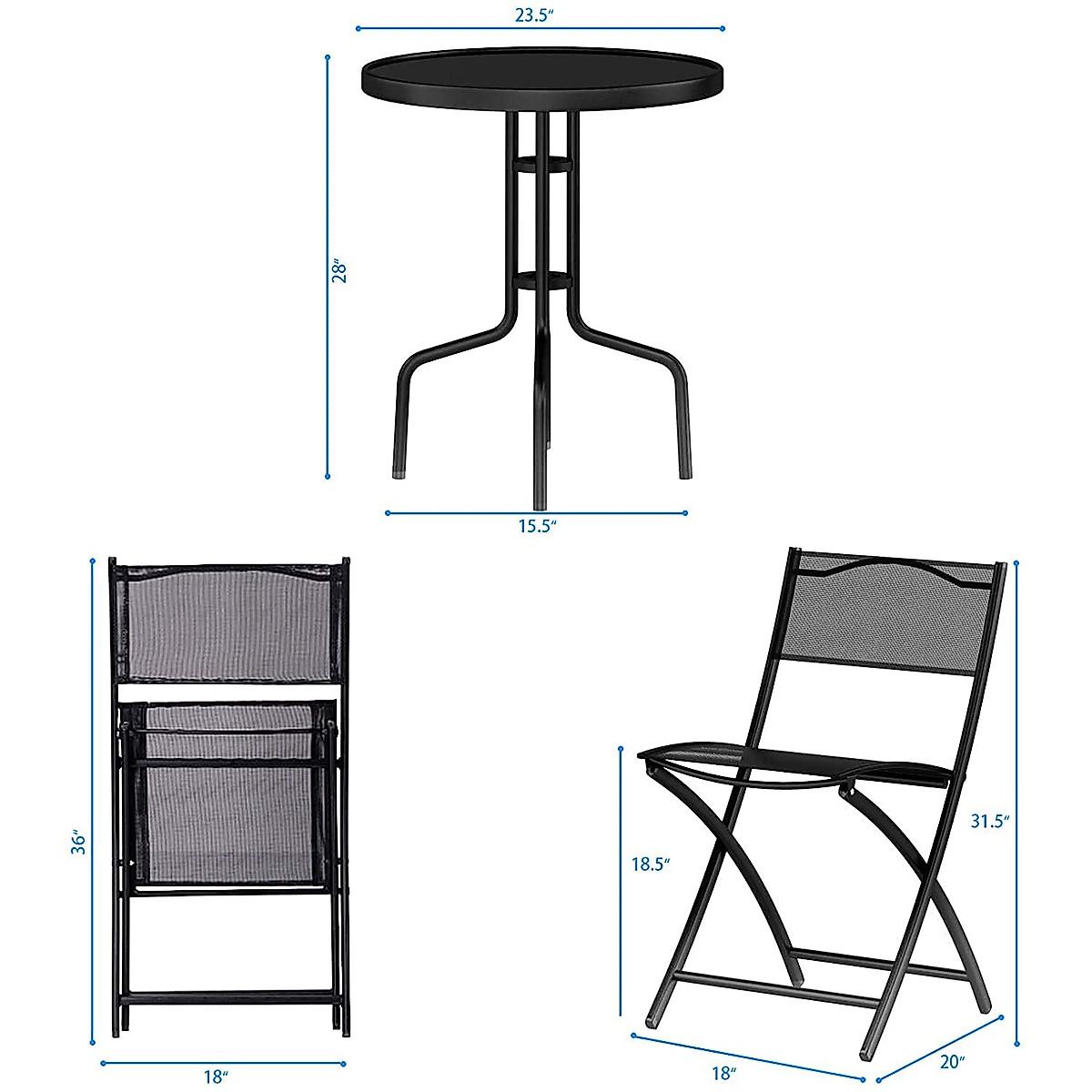 hysache, Weather-Resistant Indoor/Outdoor Patio Furniture Table and Chairs Conversation 3 PCS Bistro Set, Black