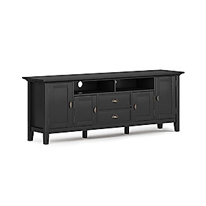 SIMPLIHOME Redmond SOLID WOOD Universal TV Media Stand, 72 inch Wide , Farmhouse Rustic, Living Room Entertainment Center, Storage Shelves and Cabinets, for Flat Screen TVs up to 80 inches in Black