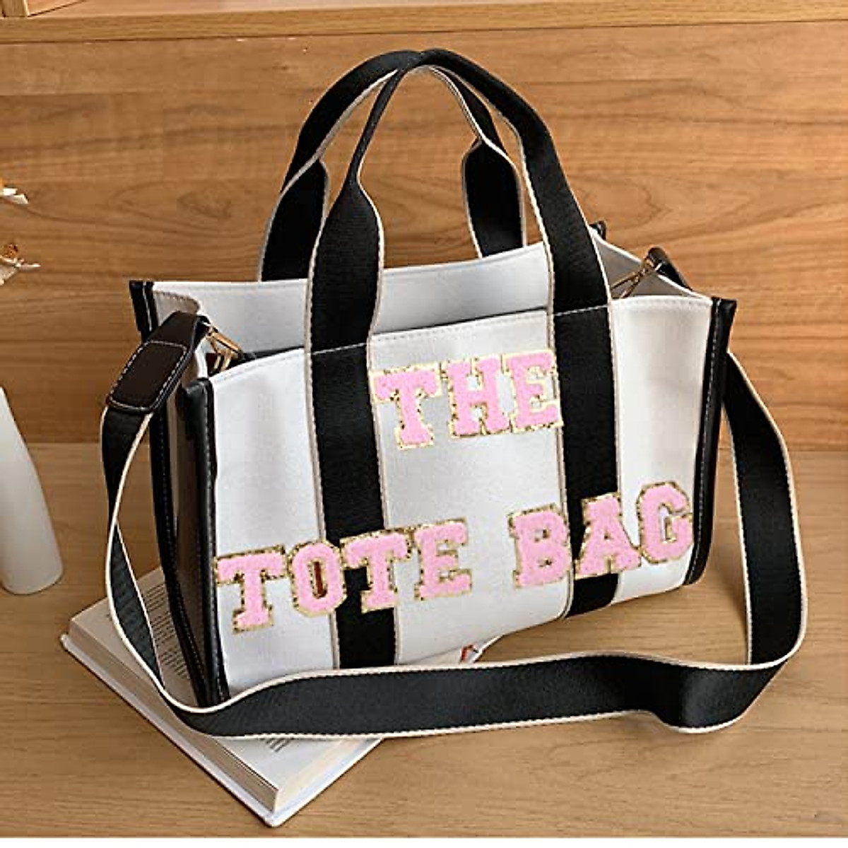 CRUOXIBB The Tote Bag for Women,Handbag Tote Purse with Zipper,Travel Tote Crossbody Shoulder Bag For Shopping Date and Vacation Work School and Travel (White+Black)