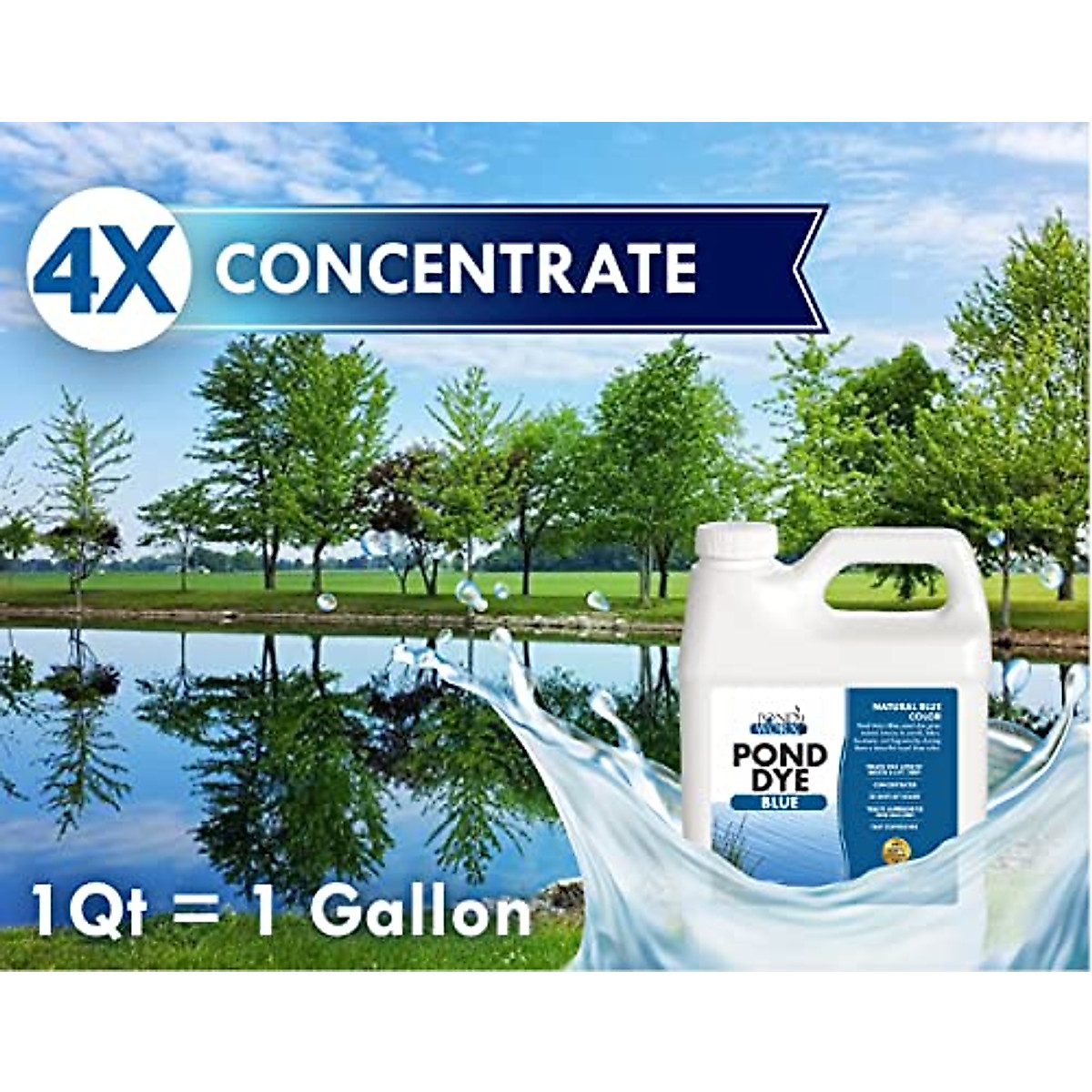 Pond Worx Blue Lake and Pond Dye - 4X Concentrated Liquid Pond Colorant – Shades and Protects Your Pond, Treats up to 1 Acre –1 Quart