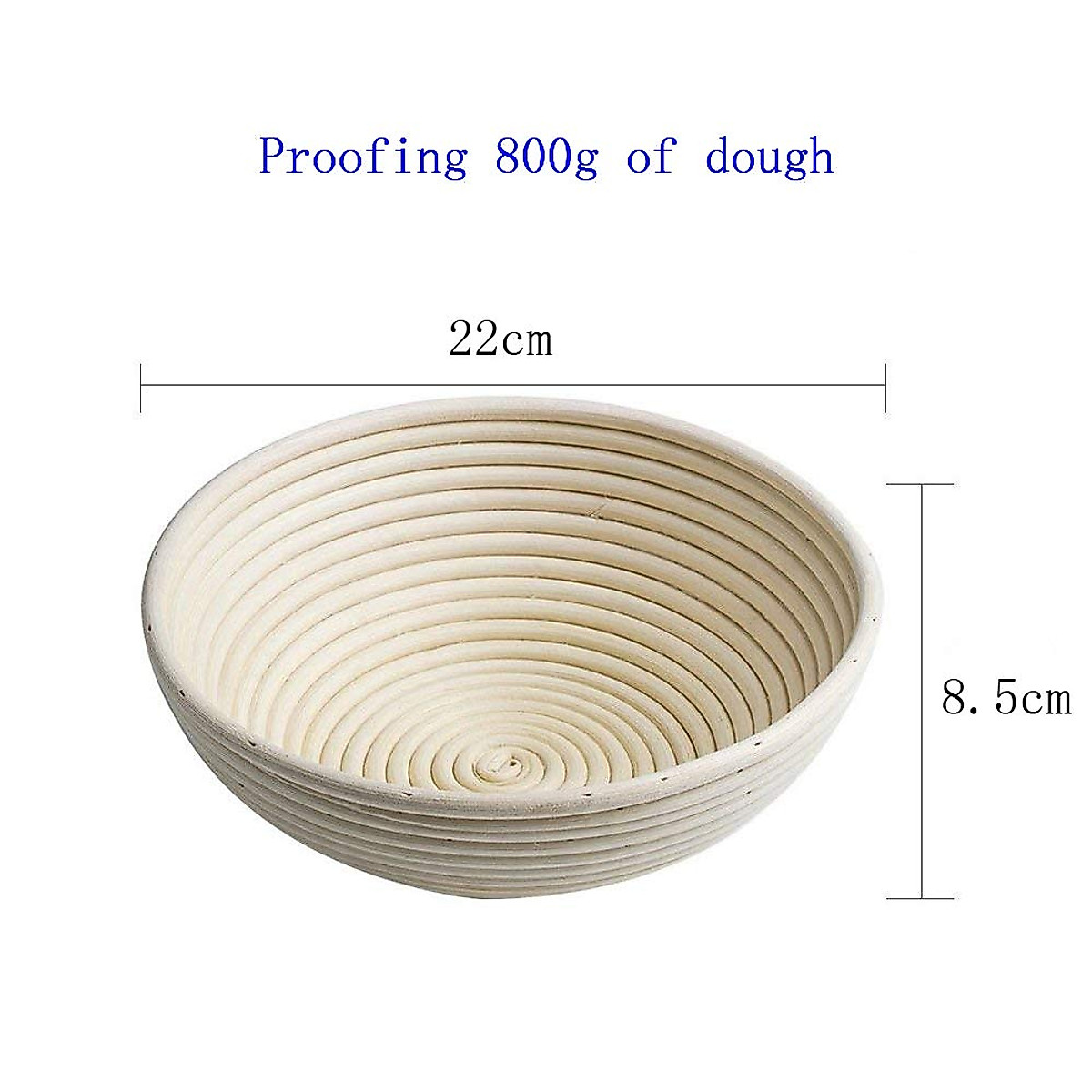 CANDeal Round 8 inch 22cm Banneton Proofing Basket Bread Proofing Rattan Bowl For 800g Dough with Free Liner