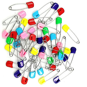 Diaper Pins, 50 Safety Pins Plastic Head Stainless Steel Diaper Pins with Safe Locking Closures for Diaper Clothes Dress Craft Hold Clip
