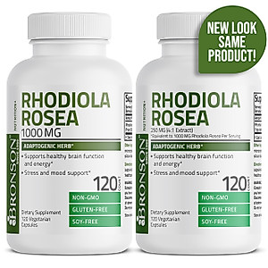 Bronson Rhodiola Rosea Vegetarian Capsules - Adaptogenic Herb - Brain, Stress & Mood Support - Non-GMO, 120 Count