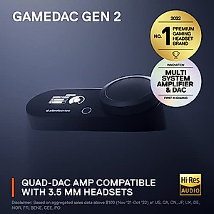 SteelSeries GameDAC Gen 2 Hi-Res Audio Amplifier - ESS Sabre Quad-DAC - AI Noise Cancellation - 360° Spatial Audio - Hi-Res Certified - PC, PS5, PS4
