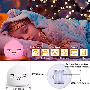 Night Light for Kids, Sweet Kawaii Lamp Dumpling Light, Cute Face Waterdrop Nightlight Great Gift Idea for Battery Powered Night Lights Silicone Portable Nursery for Baby Toddler Teen Bedrooms