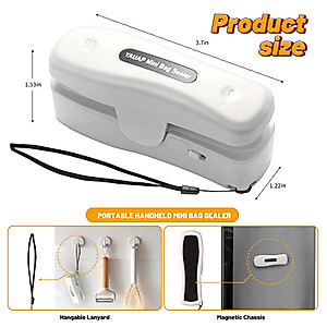YAUAP Mini Bag Sealer, USB Rechargeable Portable Handheld 2-in-1 Chip Bag Sealer and Cutter, Bag Sealer Heat Seal for Plastic Bags Snack Bags and Food Storage Freshness (White)