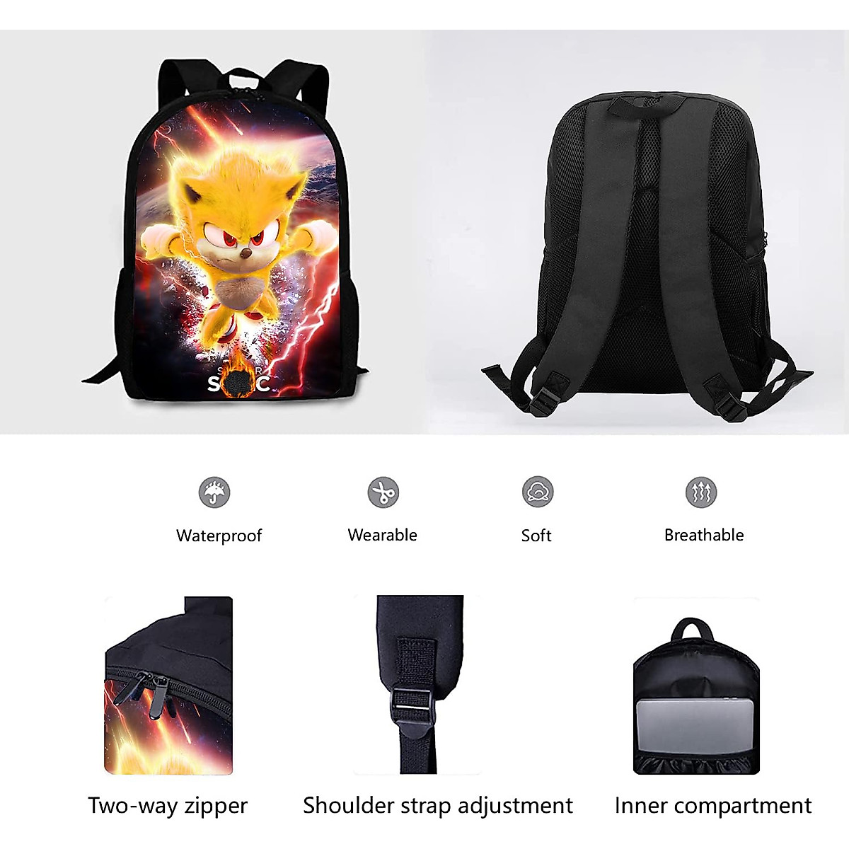 LMUCYISYIS Cute Hedgehog Backpack for School, 17 Inch Cartoon School Bag Large Capacity Bookbag Outdoor Travel Laptop Bag for Boys Girls Teens Gift (Cartoon 01)