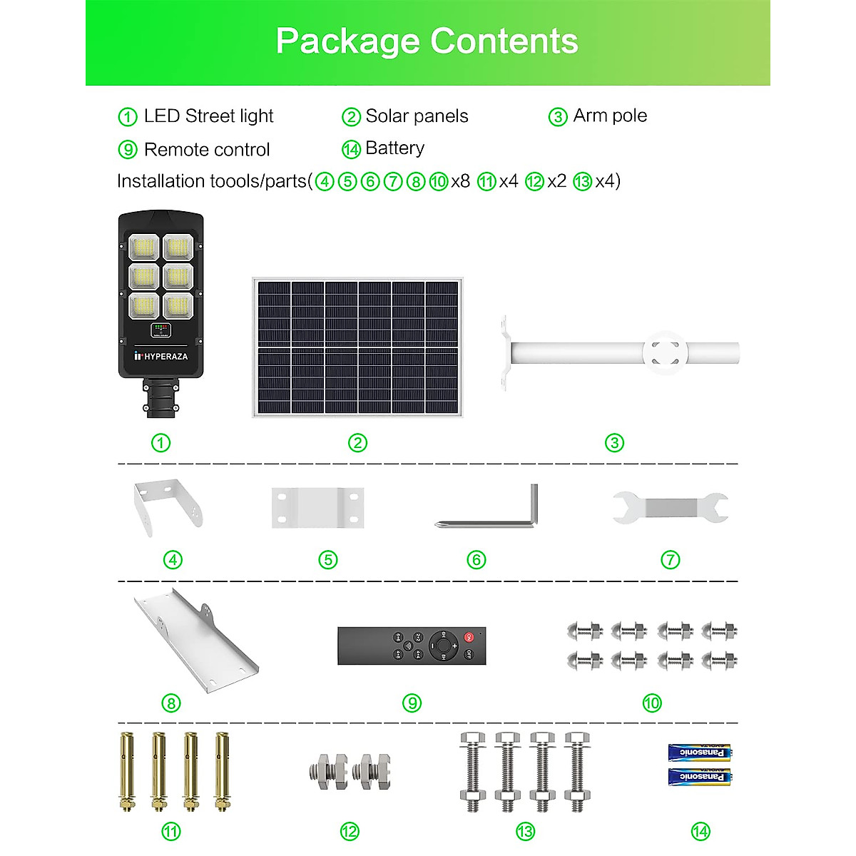 HYPERAZA Solar Street Light, 600W Solar Pole Lights Outdoor Dusk to Dawn Solar Flood Light with Remote Control IP66 6500K, Super Bright Solar Powered Lighting for Garage, Garden, Street