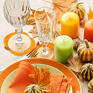 Crochet Pumpkins Coaster Handmade Knitted Drink Coaster Set Autumn Drink Cup Pad Mats Absorbent Bottle Mug Place Mats for Table Protection Fall Halloween Thanksgiving Themed Party Decoration (4 Pcs)