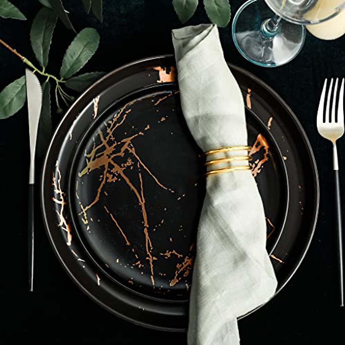 Stone Lain Modern Gold Splash Exquisite Fine China Dinnerware Set, 16 Piece - Service for 4, Black & Gold