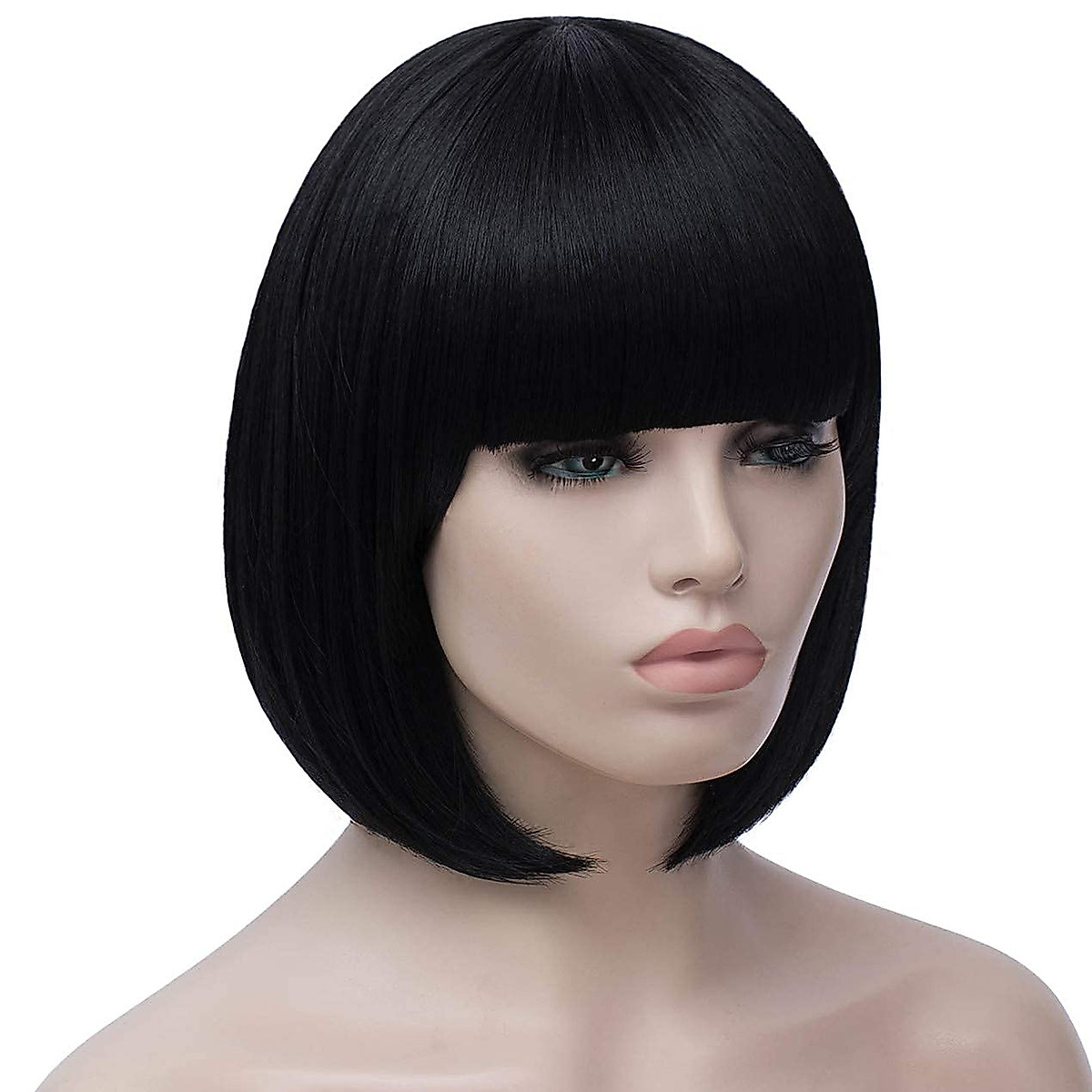 Bopocoko White Wigs for Women 12'' Short White Bob Hair Wig with Bangs Natural Synthetic Soft Wig Cute Colored Wigs for Daily Party Halloween BU027WH