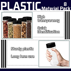 OJYUDD 8 Pack 5.5 Oz Plastic Round Spice Bottles with Black Shaker Lids,Reusable Seasoning Containers Jars,Clear Plastic Bottle Containers with Shaker Lids for Powders,Spice,Herbs,Glitters