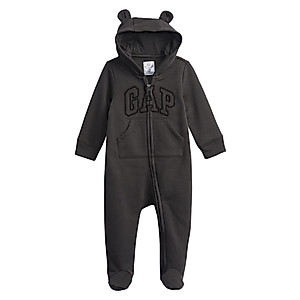 GAP unisex baby Logo Fleece One-piece One Piece, Soft Black, 6-12M US