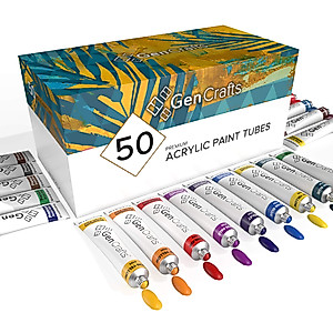 GenCrafts Acrylic Paint - Set of 50 Premium Vibrant Colors - (22 ml, 0.74 oz.) - Quality Non Toxic Pigment Paints for Canvas, Paper, Wood, Crafts, and More