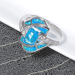 CiNily Silver Blue Fire Opal Aquamarine for Women Jewelry Gemstone Ring Size 5-12 (6)