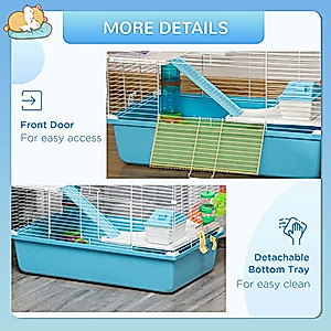 PawHut 3-Tier Large Hamster Cage with Tubes and Tunnels, Portable Carry Handles, Toy-Filled Steel Small Animal House, Includes Exercise Wheel, Water Bottle, Food Dish, 23" x 14" x 18.5", Light Blue