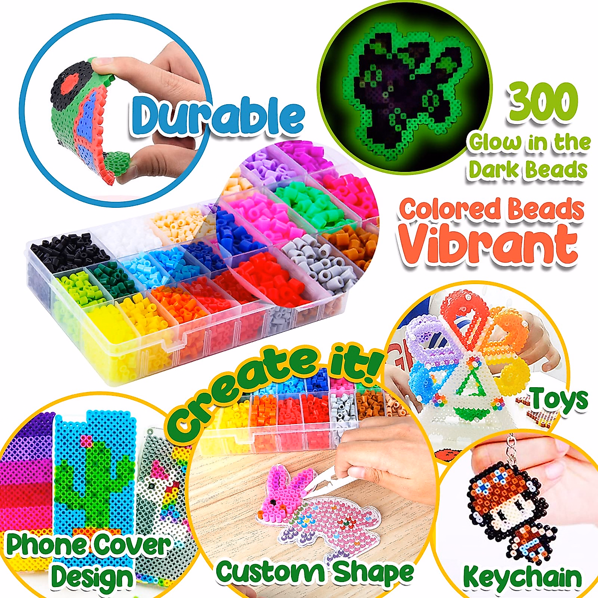 Goody King Board Fuse Beads Iron Set - Fuse Beads Set for Kids Crafts with Bead Pegboard and Aqua Pony Beads, Pixel Art and Craft Bead Kit (Large Set with Iron)