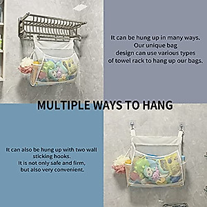 Ligereza Baby Mesh Bath Toy Organizer, Multiple Ways to Hang, Ultra Large Capacity & Large Opening, Bathroom Toy Holder, Bath Toy Storage Bag with 2 Side Pockets (Large White)
