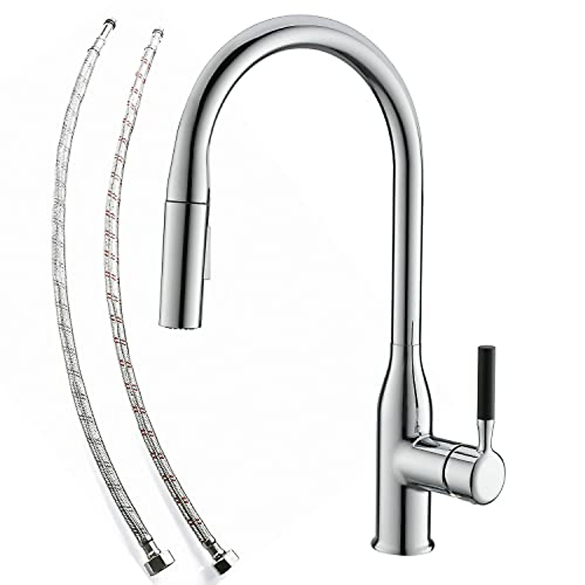 Leekayer Pull Out Kitchen Faucet with Sprayer Chrome Finish Kitchen Mixer Tap Single Lever One Hole Mount 2 Water Flow Type