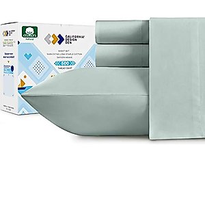California Design Den 500 Thread Count Silver Sage King Size 6 Piece Sheet Set, Ultra Soft Extra Long Staple Pure Cotton Bed Sheet Set (1 Top Sheet, 1 Bottom Fitted Sheet & 4 Pillowcases)