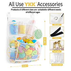 Ligereza Baby Mesh Bath Toy Organizer，Multiple Ways to Hang, Ultra Large Capacity & Large Opening, Bathroom Toy Holder, Bath Toy Storage Bag With 5 Side Pockets (Large White)