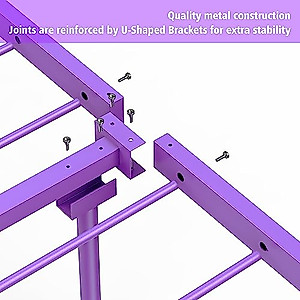 Purple Twin Bed Frames with Storage for Girls Adults Teens, Single Bed Metal Twin Size Beds, Twin Bed Frame No Box Spring Needed Twin Platform with Headboard for Students