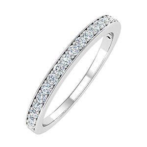 Women's 14K White Gold Round Diamond 1/4 Carat TCW Pave Set Wedding Band Eternity Ring 2.2 mm, 0.25 Ct IGI Certified Natural Diamond, Ring Size 8.75