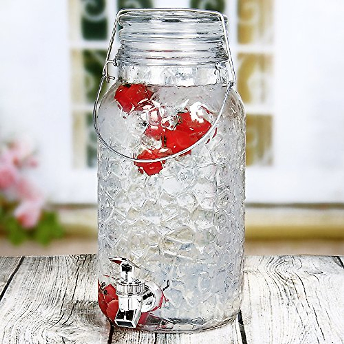 Estilo Glass Drink Dispenser - Sun Tea Jar with Spigot, 1 Gallon, Hammered Glass Mason Jar Dispenser - Gallon Glass Beverage Dispenser - Leak-Free Spigot - Parties, Weddings, and Picnics, Clear
