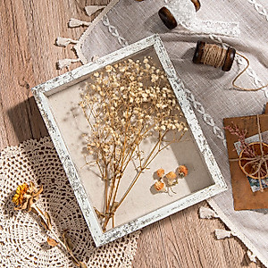 Califortree 8x10 Shadow Box Frame with Linen Back - Real Glass, Push Pins Included, Sturdy Rustic Memory Display Case, Distressed White