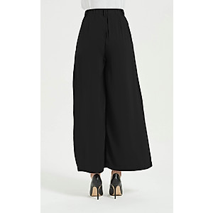 Tronjori Women High Waist Casual Wide Leg Long Palazzo Pants Trousers Regular Size(M, Black)