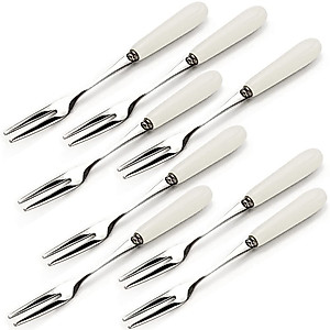 Fruit fork Appetizer Dessert Forks Mini Forks 18/10 Stainless Steel Dessert Teaspoons 8 Packs (Creative Handle material Ceramics) for Party,Banquet,Cocktail, (Set of 8) SUS304