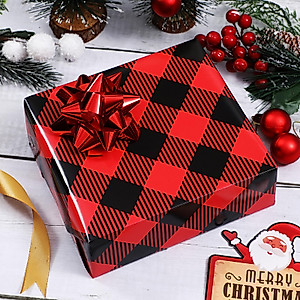 PlandRichW Christmas Wrapping Paper 12 Sheets Folded for Kids Boys Girls Men Women Gifts. Red, Black and White, Greetings, Reindeer, Plaid and Snowflakes, 20 X 29 Inches Each
