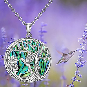 Hummingbird Necklace Hummingbird Urn Necklace for Ashes for Women Abalone Tree of Life Cremation Pendant Sterling Silver Memorial Keepsake Jewelry Mothers Day Gifts