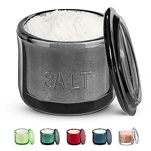 Kook Glass Salt Cellar, with Glass Lid, Embossed Pressed Glass, Clear Storage Container, for Coffee, Sugar, Spices and Candies, Dishwasher Safe, 10 oz