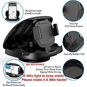 Cell Phone Holder for Car, Upgraded 360° Rotatable Phone Mount for Dashboard, Horizontal & Vertical Viewing Friendly Phone Car Mount, Compatible with iPhone Samsung Android Smartphones GPS Devices