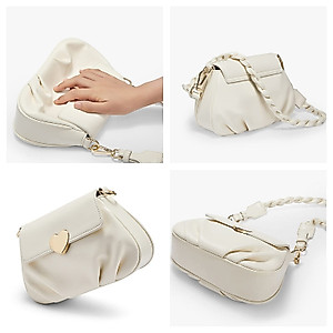 ZEHO Cloud Crossbody Shoulder Bag Dumpling Purse Women Small PU Leather Crossbody Bag Girls Ruched Handbag, White