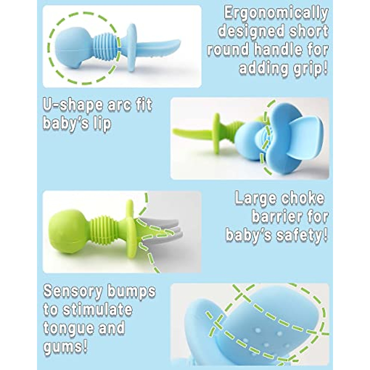 6 Pcs Silicone Baby Spoons First Stage and Baby Fork, Toddler Utensils for Baby Led Weaning, Chewable Baby Utensils for Self-Feeding