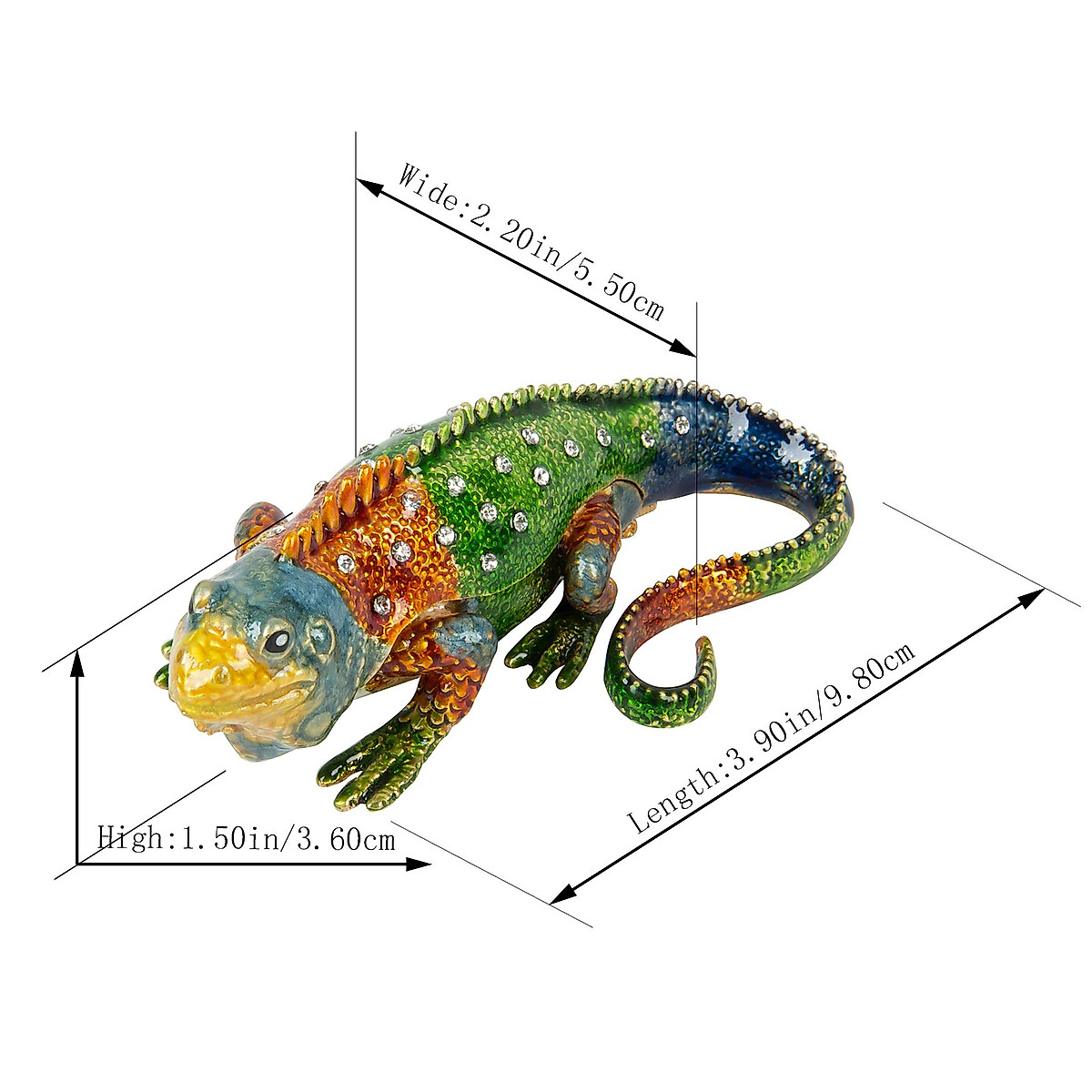 QIFU Hand Painted Enameled Lizard Style Decorative Jewelry Trinket Box Hinged