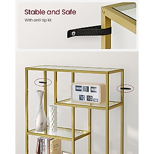VASAGLE Bookshelf, 6-Tier Tall Bookcase, Display Shelf, Plant Stand, 11.8 x 31.5 x 70.9 Inches, Tempered Glass, for Study, Office, Living Room, Bedroom, Kitchen, Metallic Gold ULGT502A01