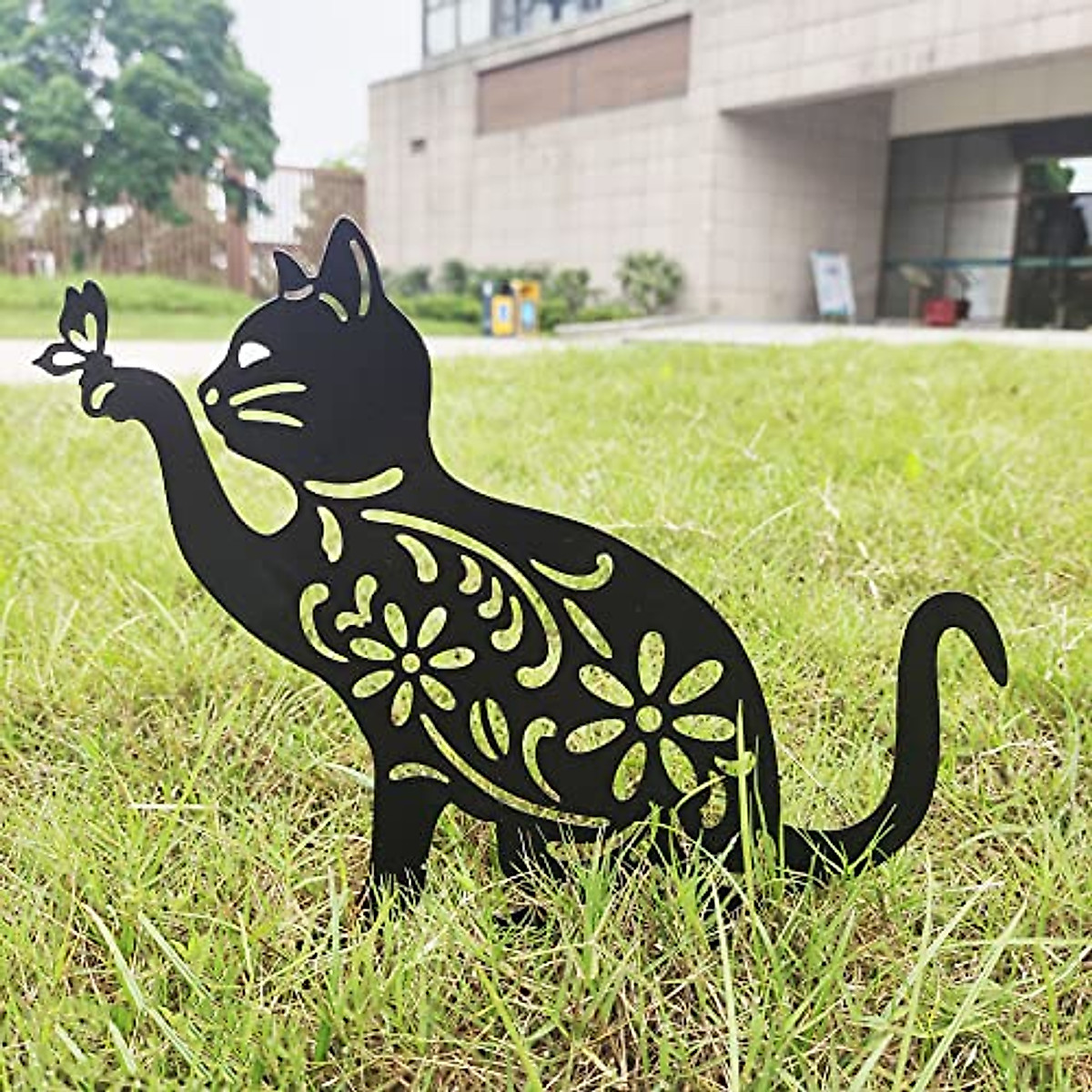 FASHAJI Cat Garden Decor, Metal Cat for Kitchen Outdoor, Yard Art Metal Cat Sculpture for Backyard Farm Patio Yard Lawn Home Decorations