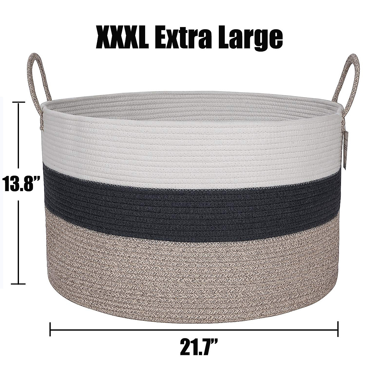 Extra Large Cotton Rope Basket Woven Basket Storage Baby Laundry Hamper with Handles for Nursery Laundry, Clothes, Toys, Blanket, Magazines, Towels, Home Organize Container 21.7" x 21.7" x 13.8"
