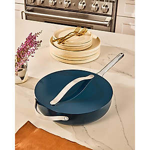 Caraway Nonstick Ceramic Sauté Pan with Lid (4.5 qt, 11.8") - Non Toxic, PTFE & PFOA Free - Oven Safe & Compatible with All Stovetops (Gas, Electric & Induction) - Navy