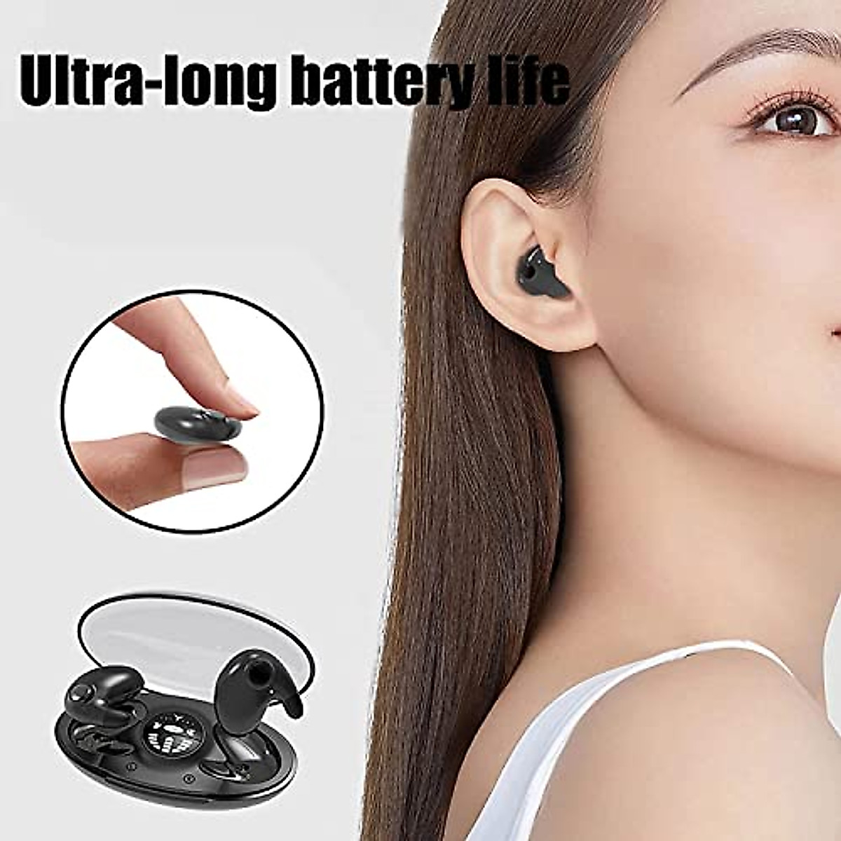 2023 New Invisible Sleep Wireless Earphone Ipx5 Waterproof, Sleep Earbuds Invisible, Double Noise Cancelling, Touch Control, Sense-Free to Wear, Wireless Earphone with Wireless Charging Case (A Style)